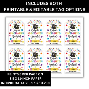 Editable Kindergarten Graduation Gift Tag, End of the Year Gift Tags ...