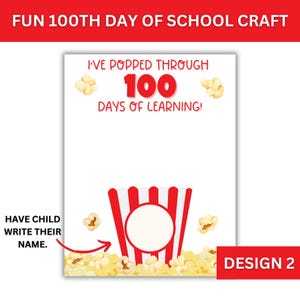 100th Day of School Handprint Craft | Popcorn Handprint Printable ...