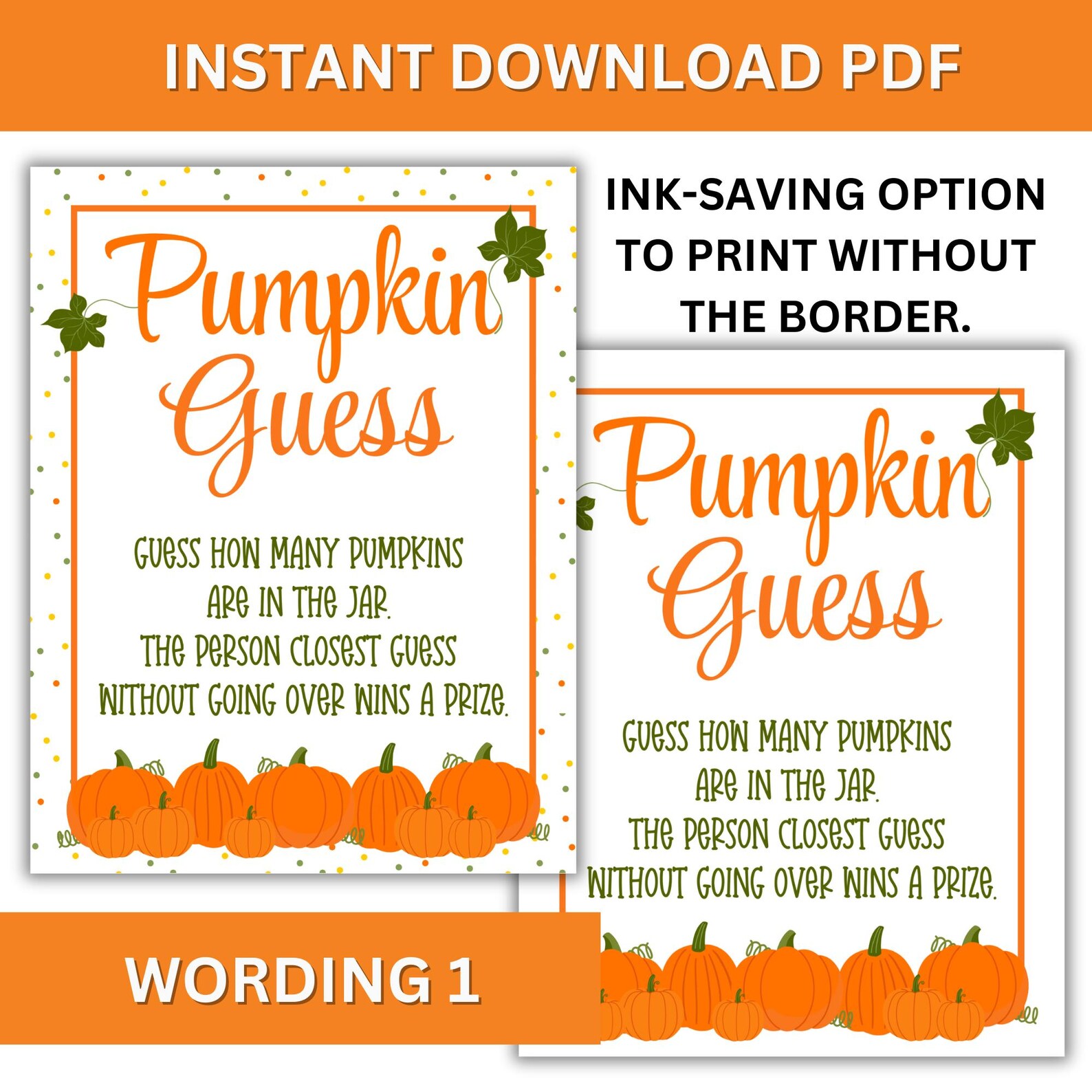 Pumpkin Guessing Game Printable Sign & Guess Slips - Halloween Party - Etsy