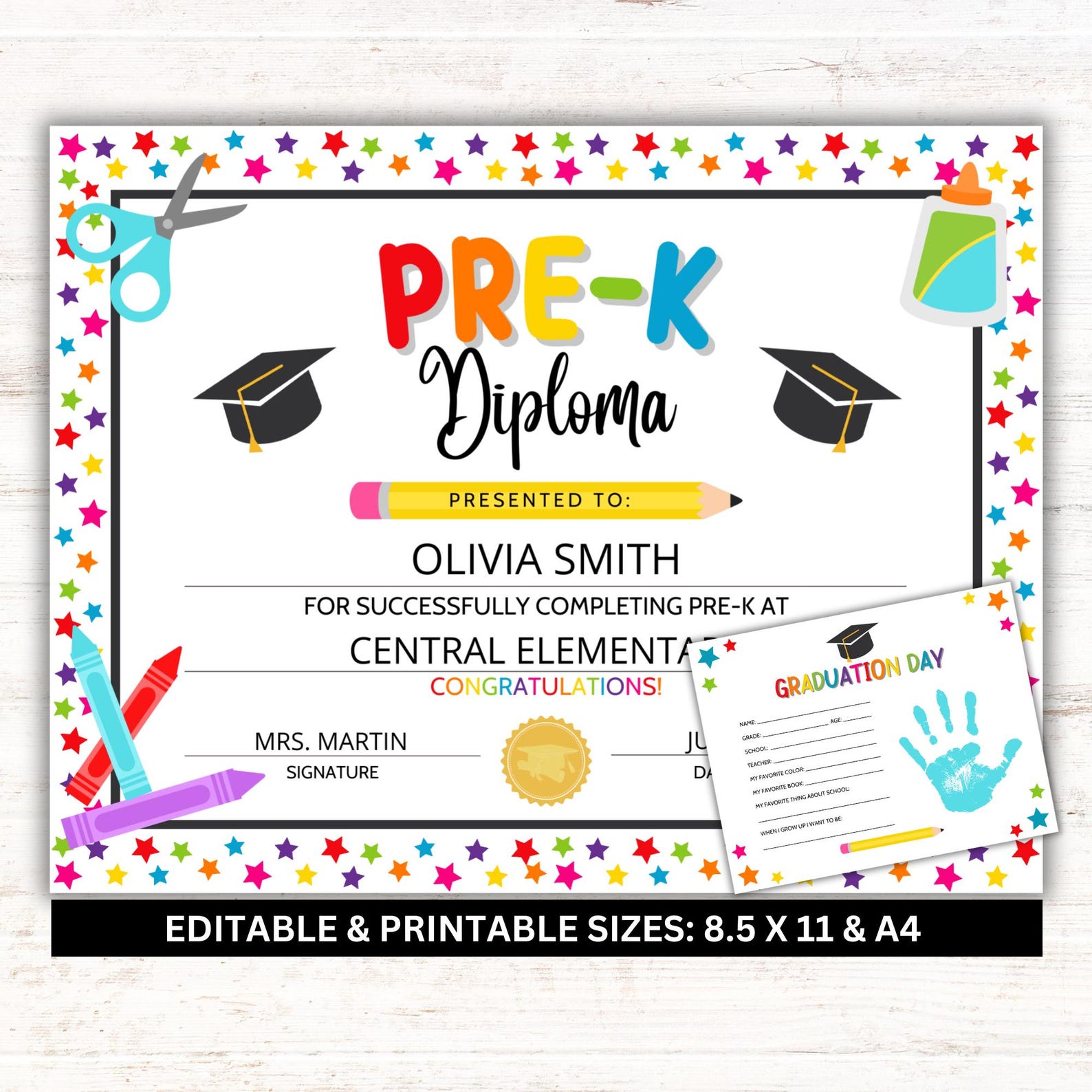 Editable Pre-k Graduation Diploma: Keepsake & Sign (digital Download ...