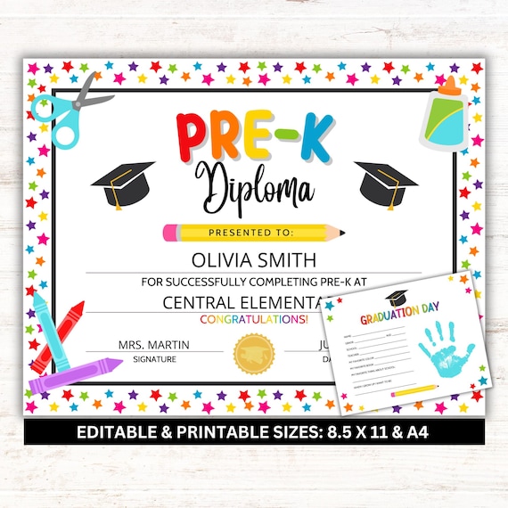 Pre K Diploma Template Nursery Preschool Graduation Certificate G83BN