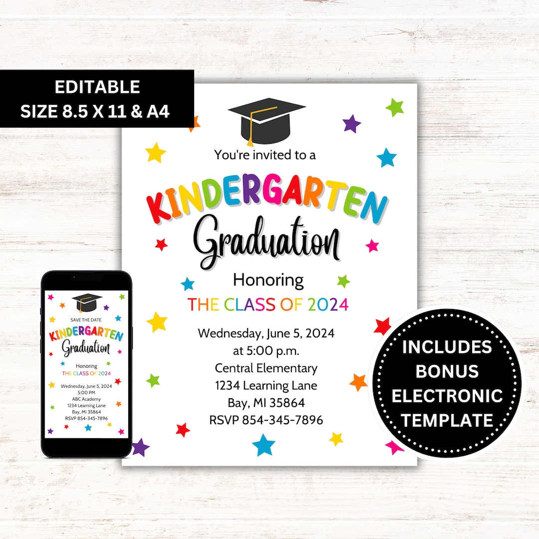 Kindergarten Graduation Invitation Graduation Ceremony Canva Editable ...