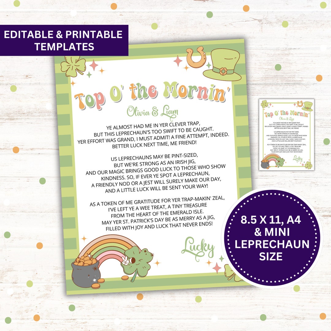 Leprechaun Letter Editable, Instant Download PDF, St. Patrick's Day ...