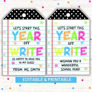 Back to School Gift Tag | "let's Start This Year off Write" | Printable ...