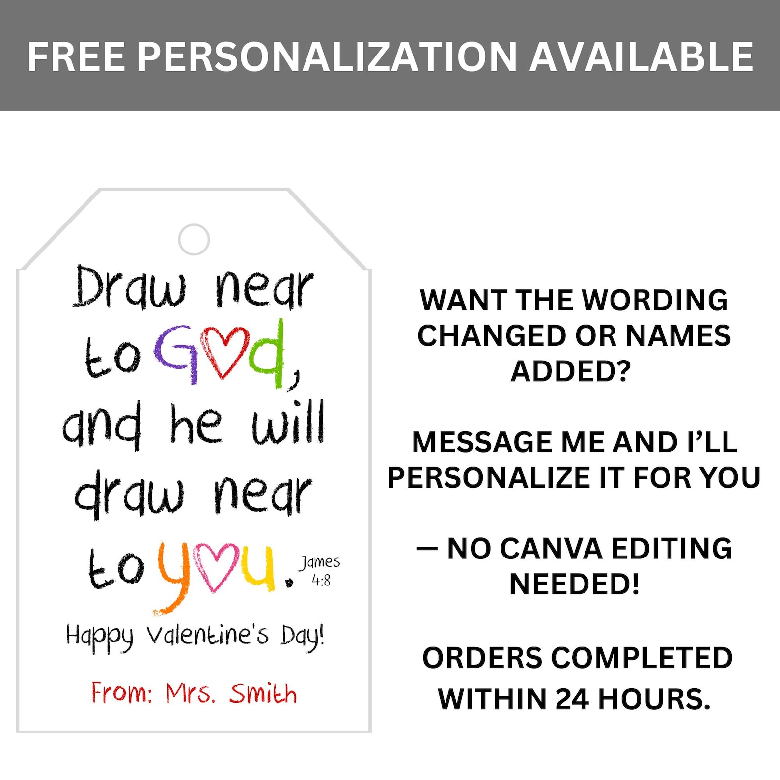 Christian Valentine Tag Printable, Draw Near to God, Kids Religious ...