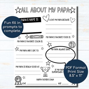 Father's Day Printables All About My Dad Father's - Etsy