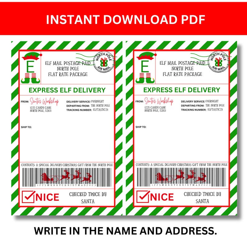 Elf Mail Printable Christmas Label, Santa Shipping Label, North Pole ...