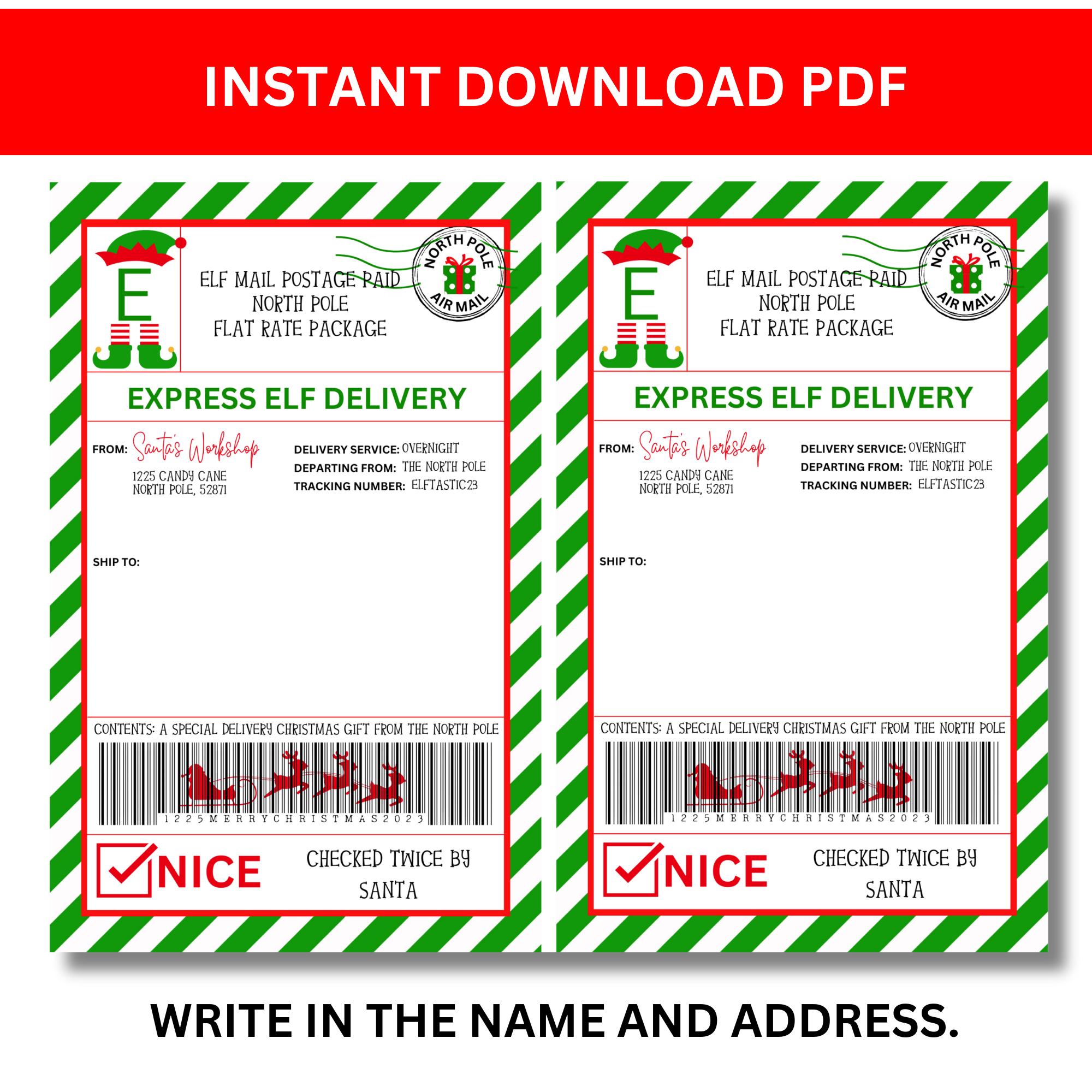 Elf Mail Printable Christmas Label, Santa Shipping Label, North Pole ...