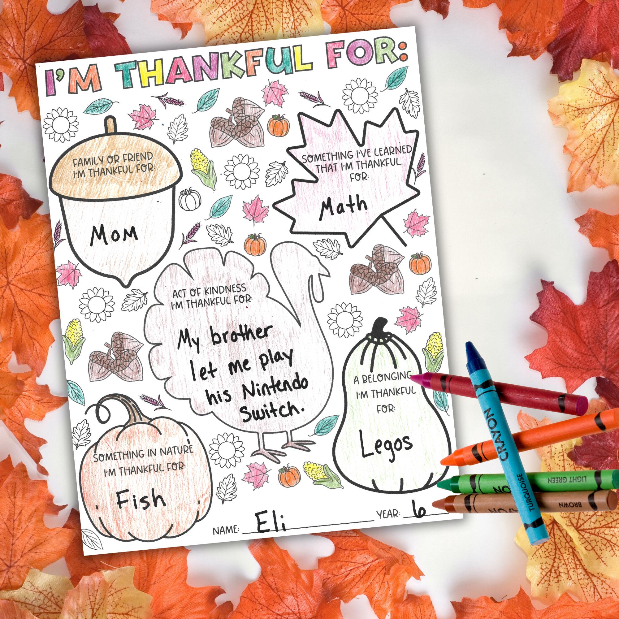 Thanksgiving "i'm Thankful For" Coloring Sheet Printable - Gratitude ...