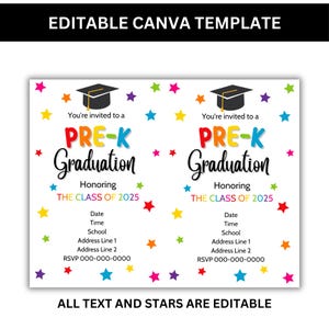 Editable Pre-k Graduation Invitation, Canva Template, 2 per 8.5x11 ...