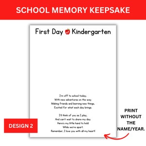 Kindergarten Handprint Art: First Day Keepsake Poem (digital Download ...