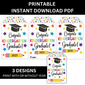 Kindergarten Graduation Gift Tags, Printable Graduation Favor Tags, End ...