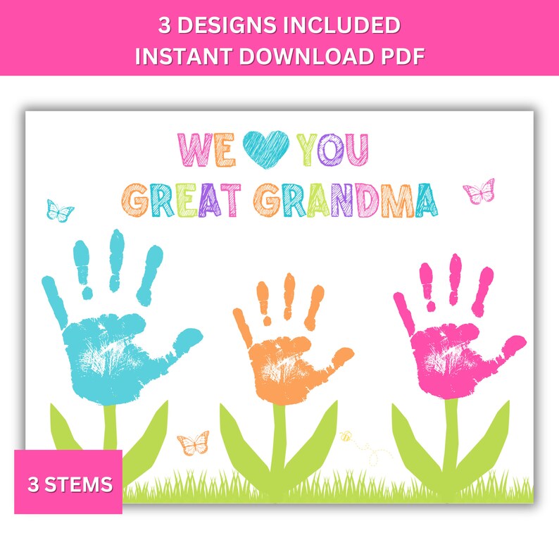Mother's Day Flower Handprint Craft, Gift for Grandma, Kids Handprint ...