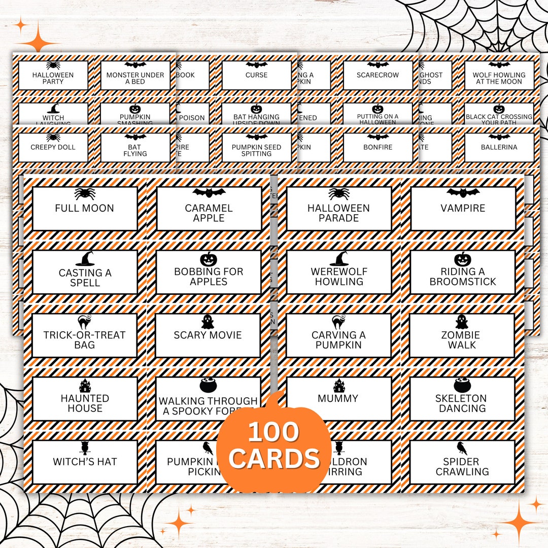 Halloween Charades Game Printable | 100 Cards | Halloween Party Game - Etsy