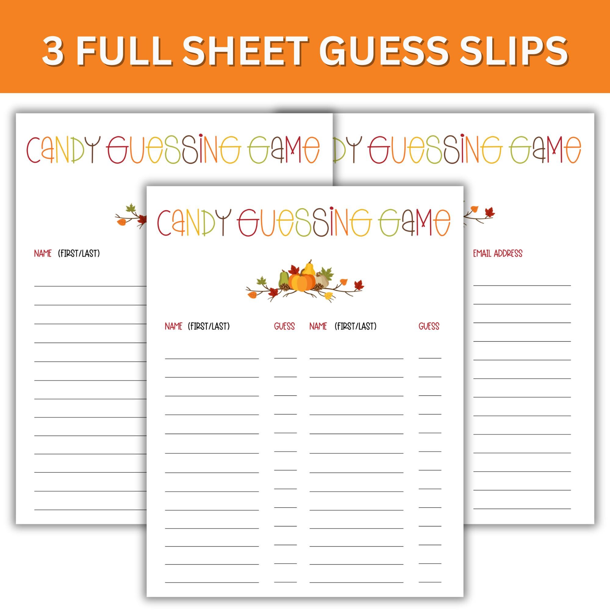 Fall Candy Guessing Game Printable, Instant Download, Harvest ...