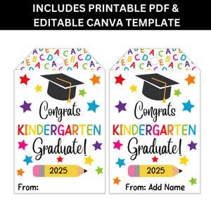 Kindergarten Graduation Gift Tags, Printable Graduation Favor Tags, End ...