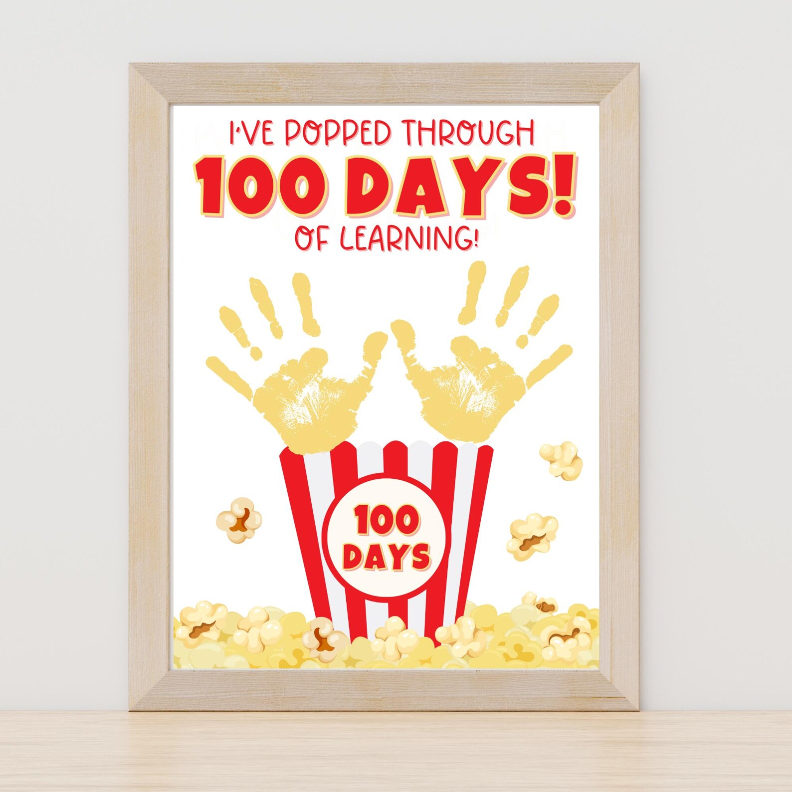100th Day of School Handprint Craft | Popcorn Handprint Printable ...