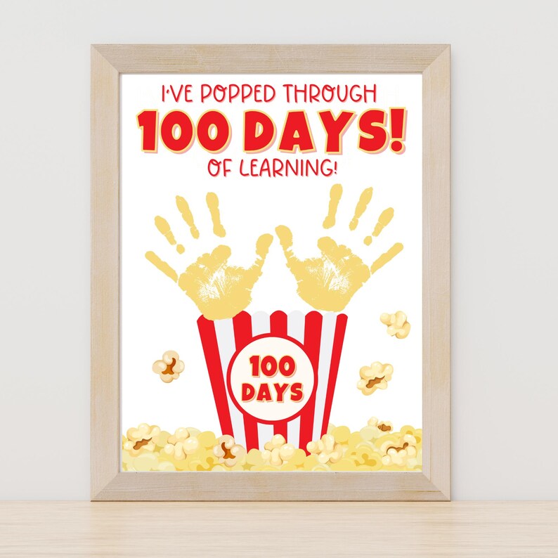 100th Day of School Handprint Craft | Popcorn Handprint Printable ...