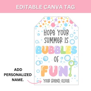 Hope Your Summer is Bubbles of Fun Gift Tag | Printable & Editable ...