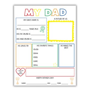 All About My Dad Printable - Father's Day Gift - Instant Download ...