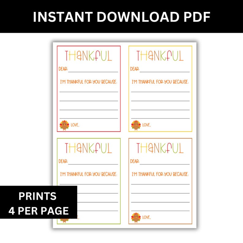 Thanksgiving Gratitude Cards: Printable Thankful Cards (instant ...