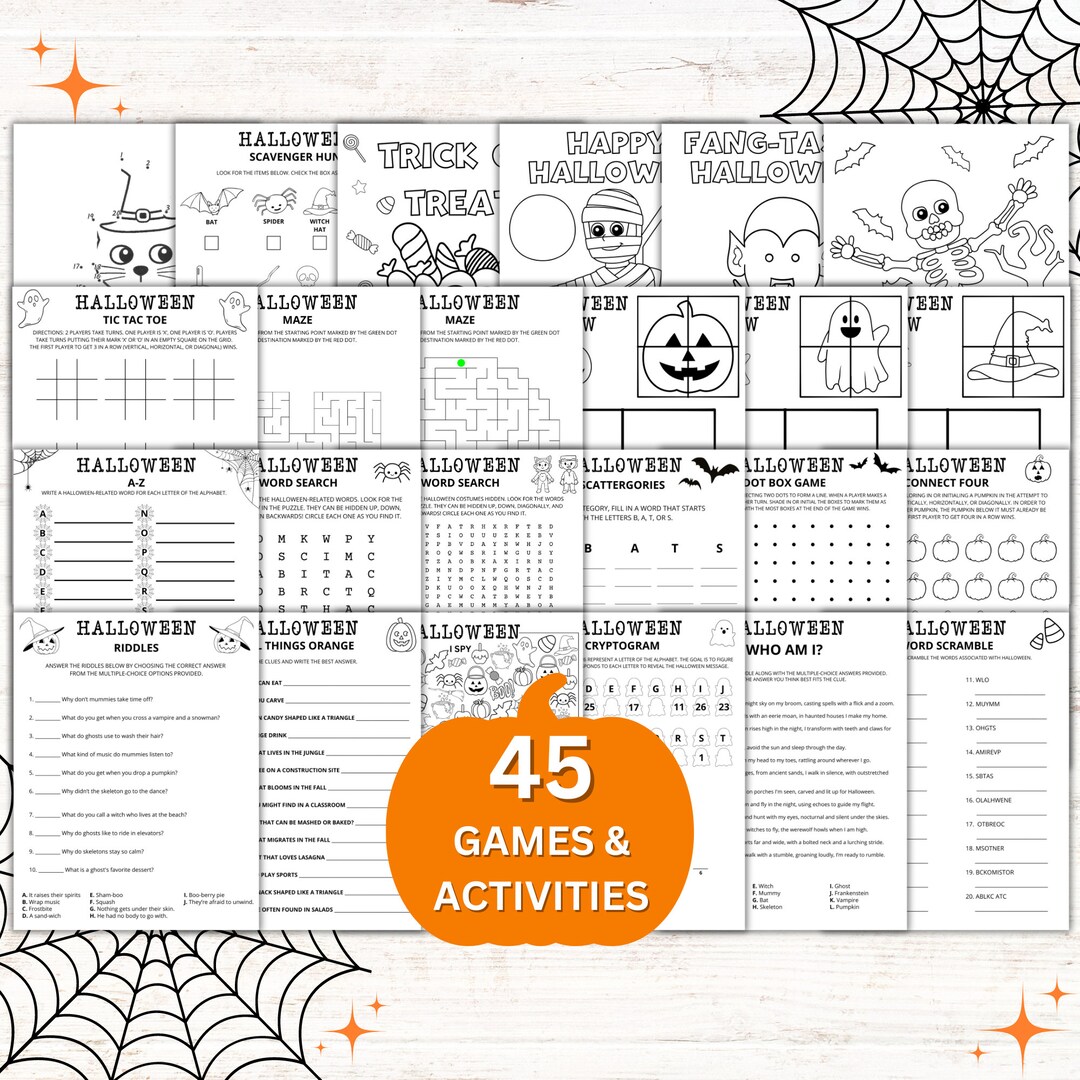 Halloween Printable Game Bundle for Kids - 45 Fun Halloween Activities ...