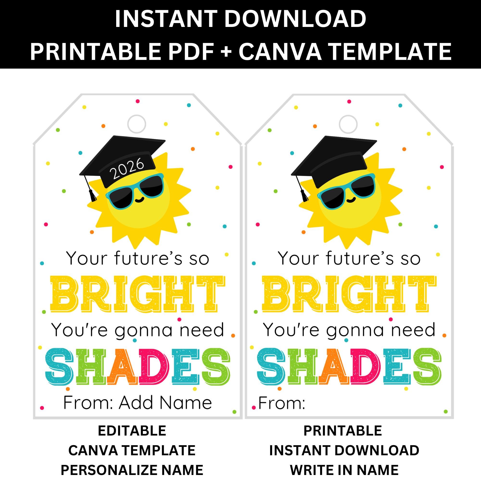 Graduation Favor Tags, Your Future Bright, Class of 2026, Sunglasses ...