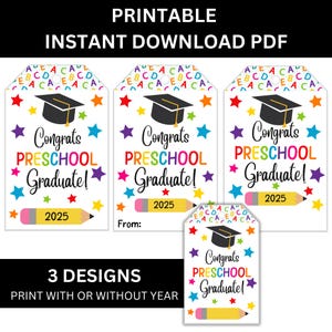 Preschool Graduation Gift Tags, Editable Class of 2025 (digital ...