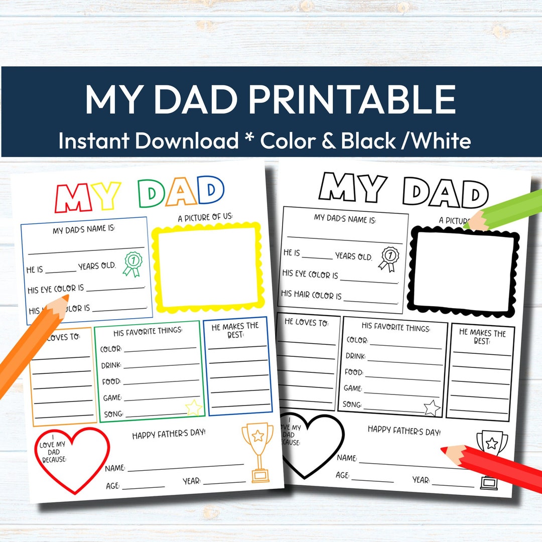 Father's Day Printable, All About My Dad, Dad Coloring Page, Father's ...