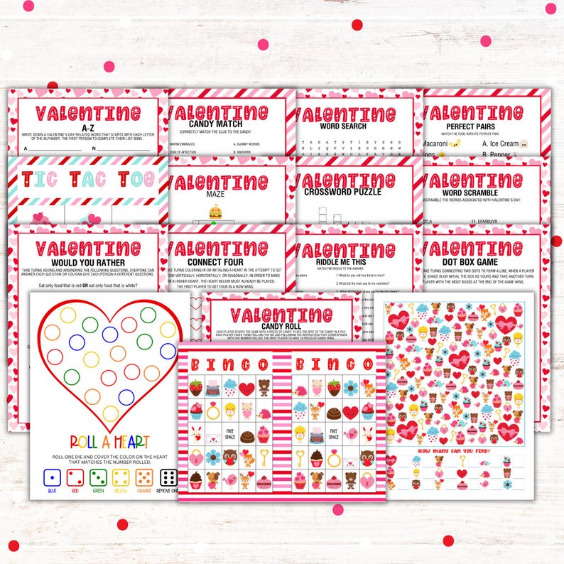 Valentine's Day Game Bundle: Bingo, Mazes, Word Scramble (PDF Download ...