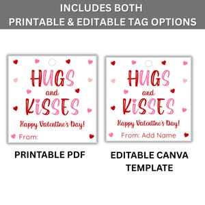 Hugs and Kisses Valentine Tags | Printable Classroom Valentines ...