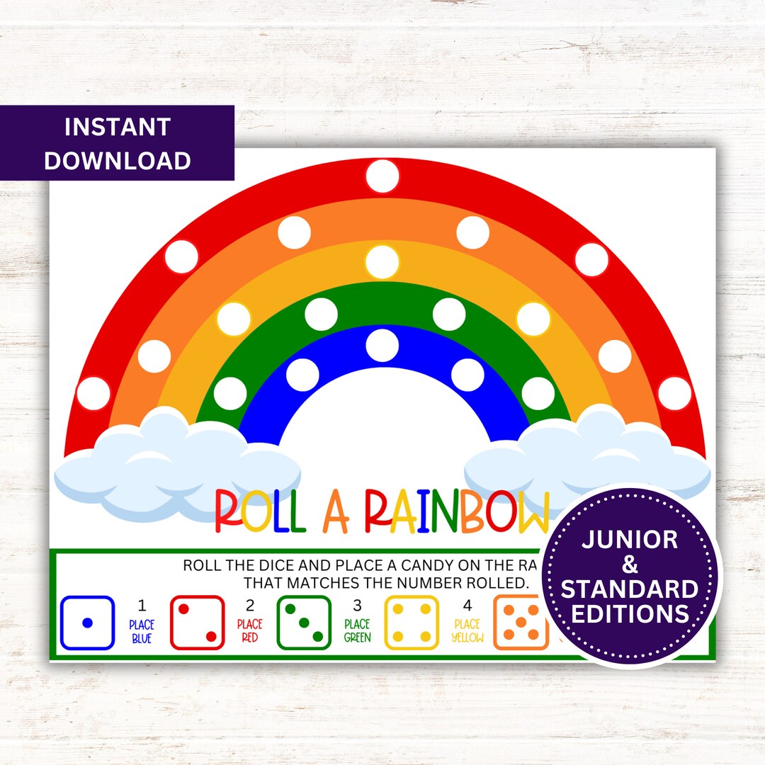 Printable Kid Games, Roll A Rainbow, Party, Family Game Night, Instant ...