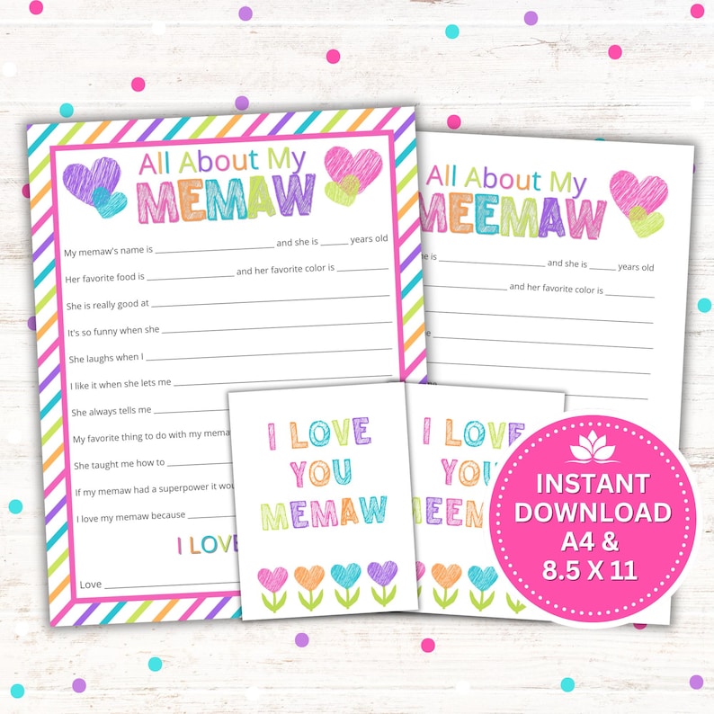 Meemaw Gift: All About My Meemaw Printable (PDF & JPG) - Etsy