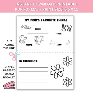 Printable Mother's Day Booklet - Fun Prompts for Kids to Complete About ...
