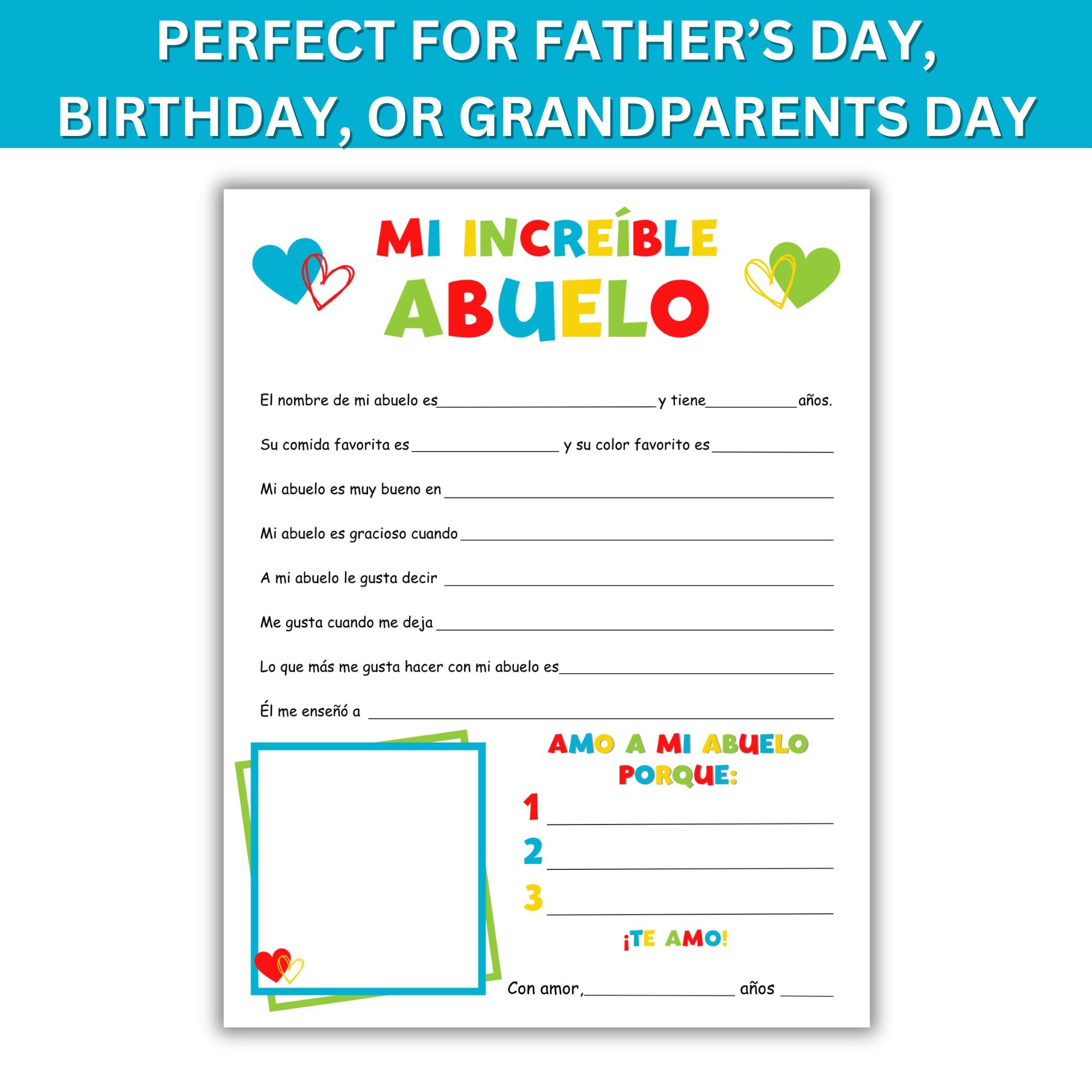 My Abuelo Printable, Father's Day Keepsake, Spanish Version (PDF) - Etsy