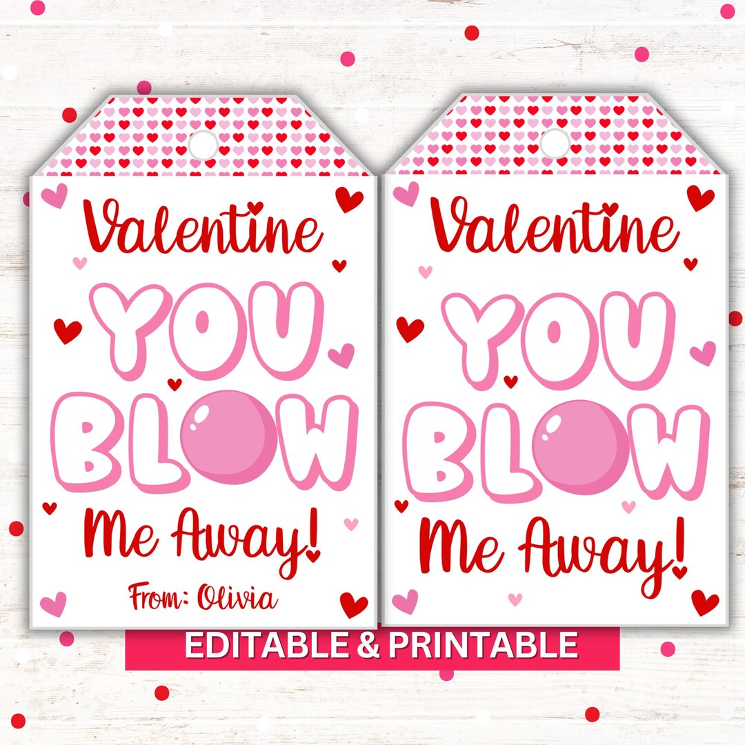 Valentine's Day Card Printable, "valentine You Blow Me Away", Classroom ...