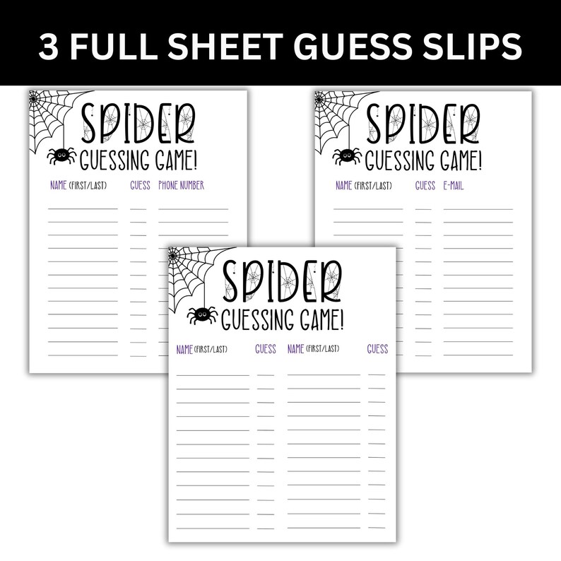 Halloween Spider Guessing Game: Printable Party Activity (instant ...