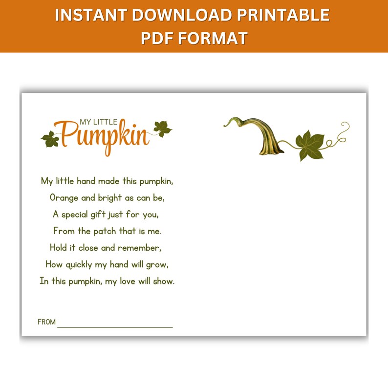 Pumpkin Poem Handprint Printable, DIY Pumpkin Kids Craft, Fall Art ...