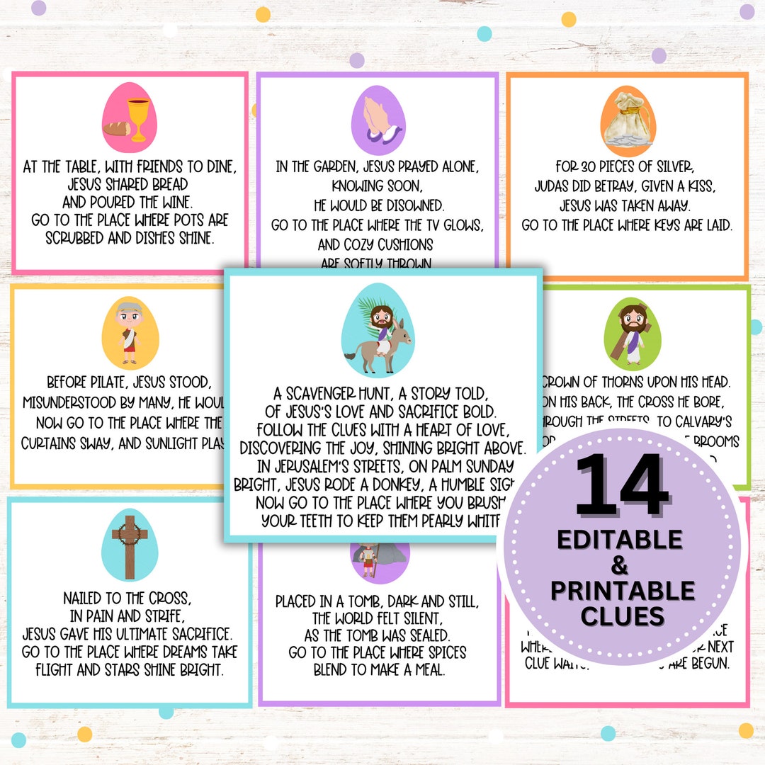 Easter Story Scavenger Hunt, Resurrection Story Scavenger Hunt, 14 ...
