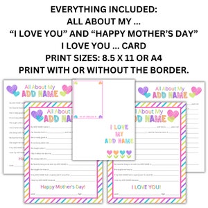 Personalized Mother's Day Questionnaire: Printable Gift for Mom (PDF ...