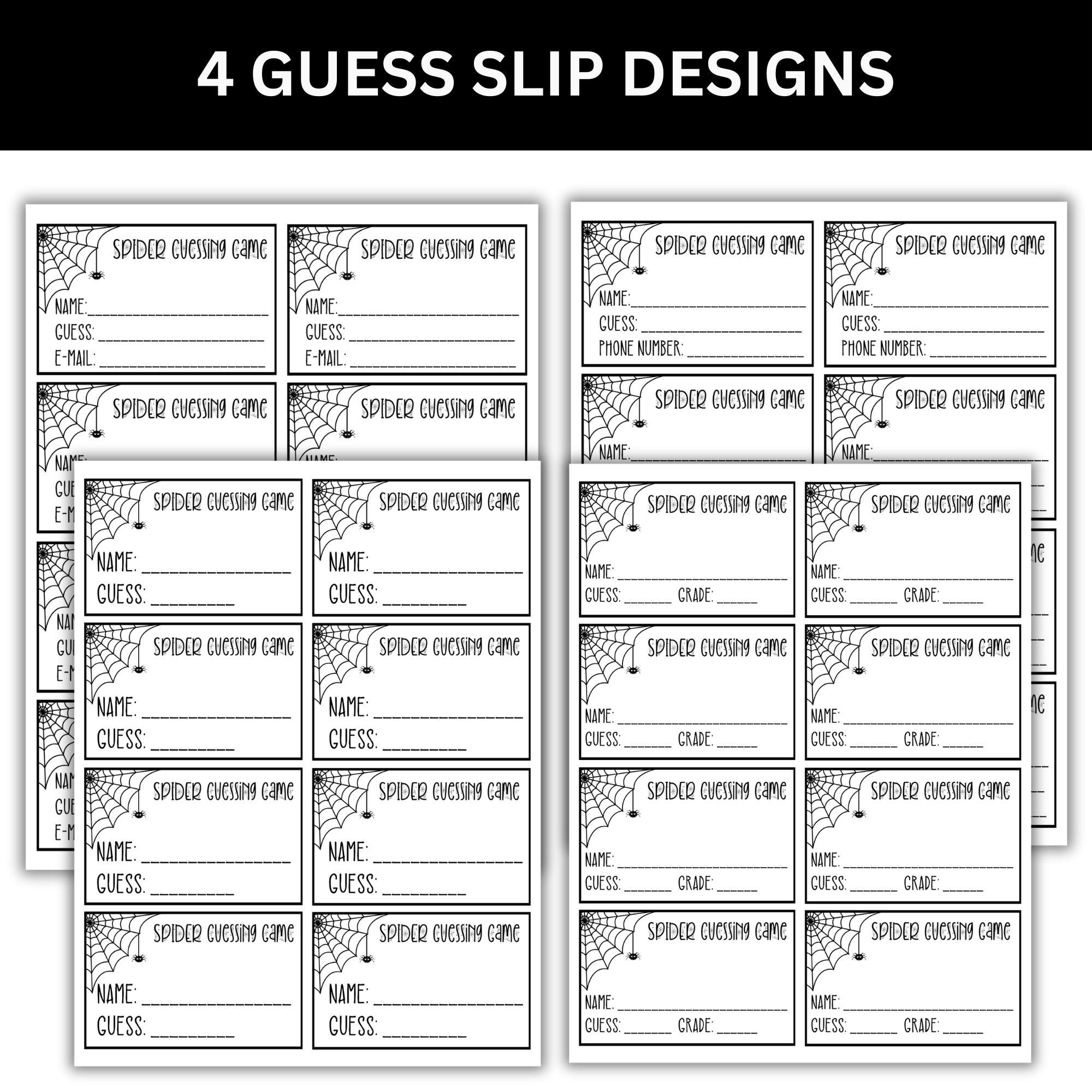 Halloween Spider Guessing Game: Printable Party Activity (instant ...
