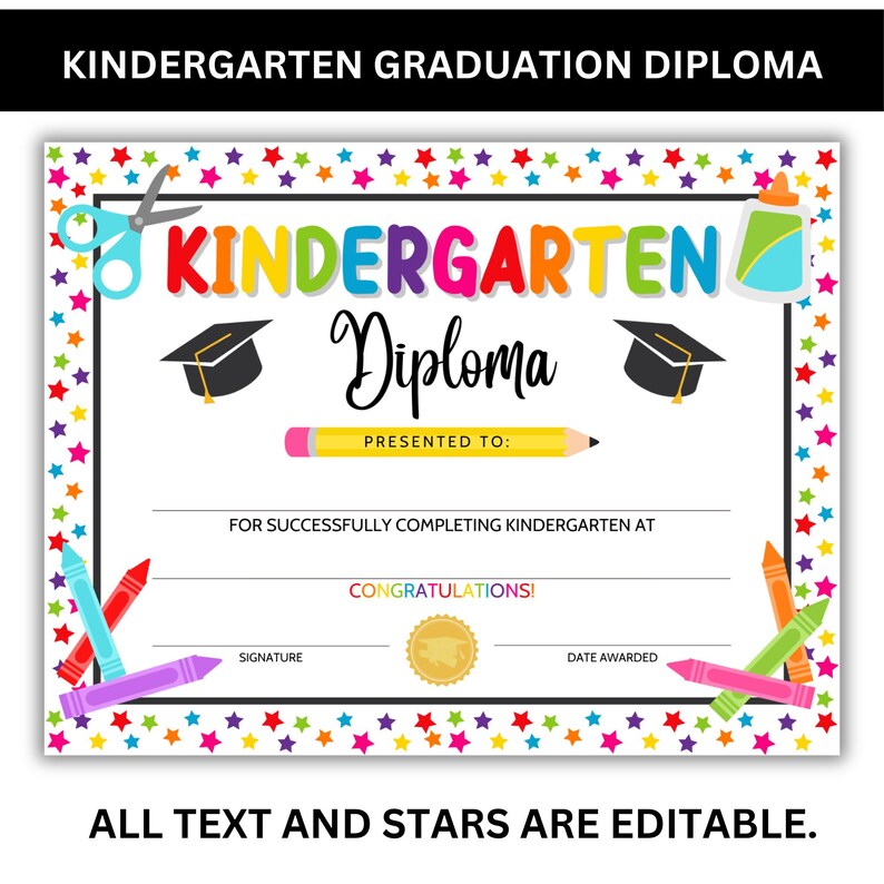 Kindergarten Graduation Bundle Editable Canva Template, Diploma ...