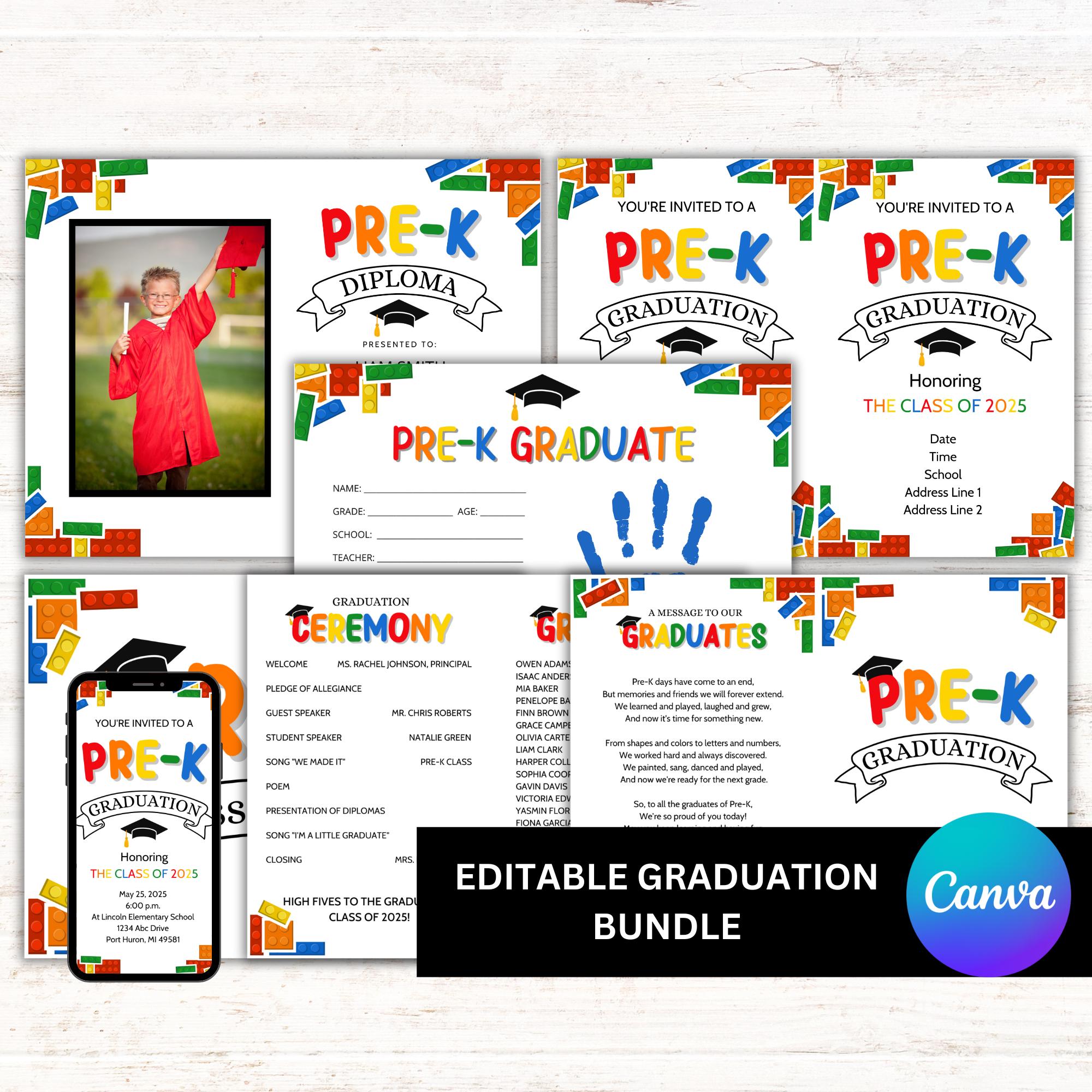 Pre-k Graduation Editable Bundle, Graduation Diploma, Invitation ...