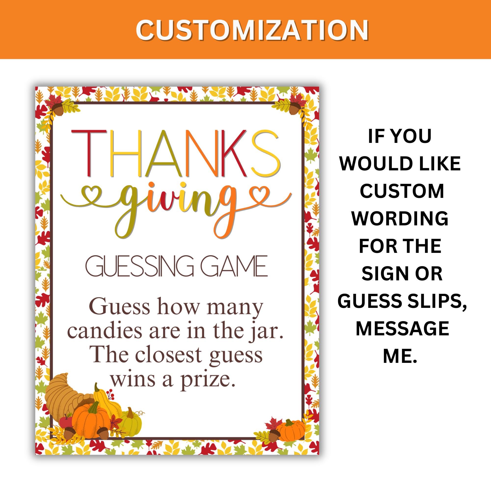 Thanksgiving Guessing Game Printable, Candy Jar Activity, Fall Harvest ...