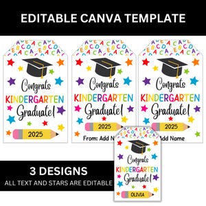 Editable Kindergarten Graduation Gift Tags, End of Year Gift Tags for ...