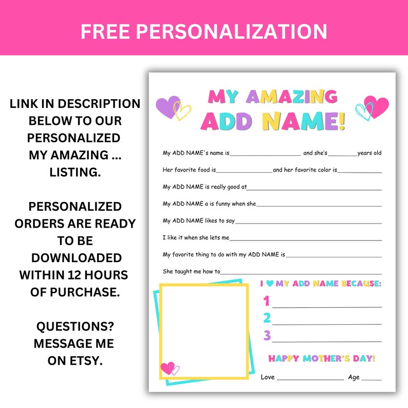 Grandma Keepsake Printable, Mother's Day Gift, Fill-in Prompts (PDF ...