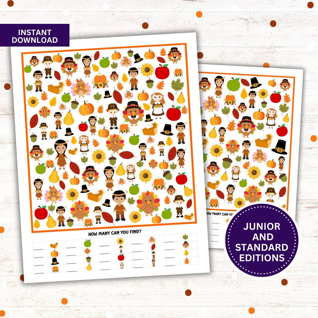 Thanksgiving how Many Can You Find Printable Activity Standard & Junior ...