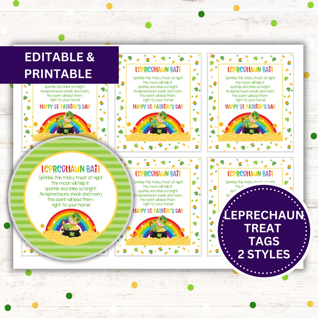 St. Patrick's Day Leprechaun Bait Tags Printable & Editable Instant ...