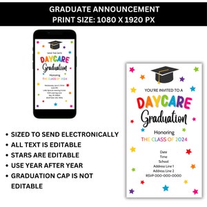 Editable Daycare Graduation Invitation Canva Template Electronic ...