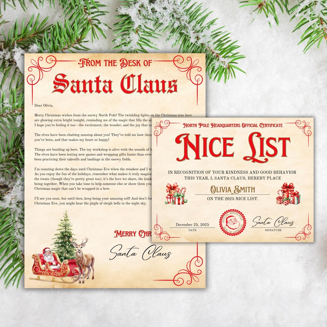 Letter From Santa & Nice List Certificate, Editable Christmas Printable ...